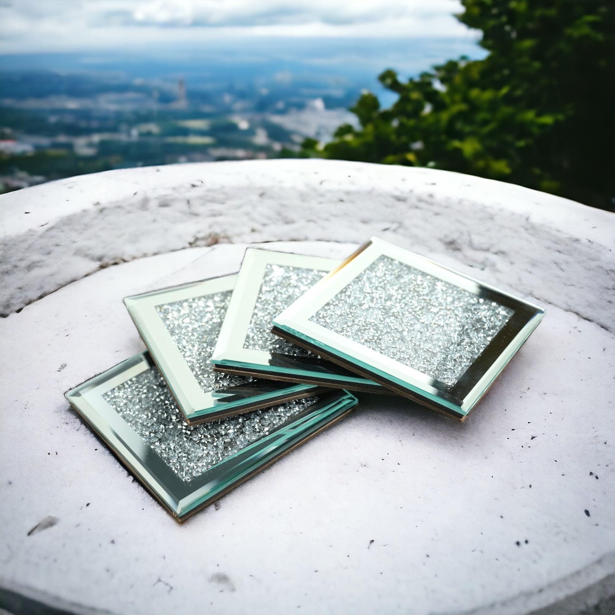 Amazon.com: Glass Mirrored Coaster 4 Pcs, Crushed Diamond Square 4" Cup ...