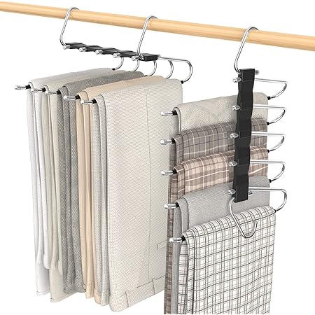 Amazon.com: Upgraded Pants Hangers Space Saving, 6 Layers Clothes Rack ...