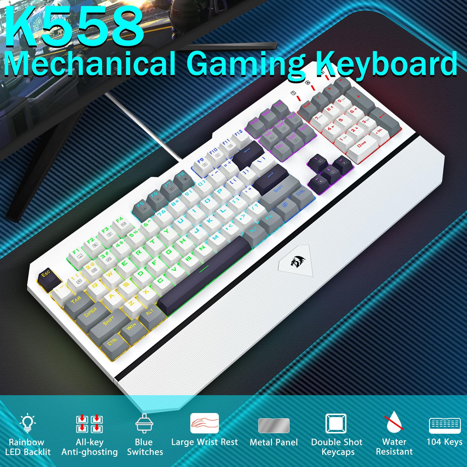 Snapklik.com : K558 Mechanical Gaming Keyboard Wired, Light Up Backlit ...