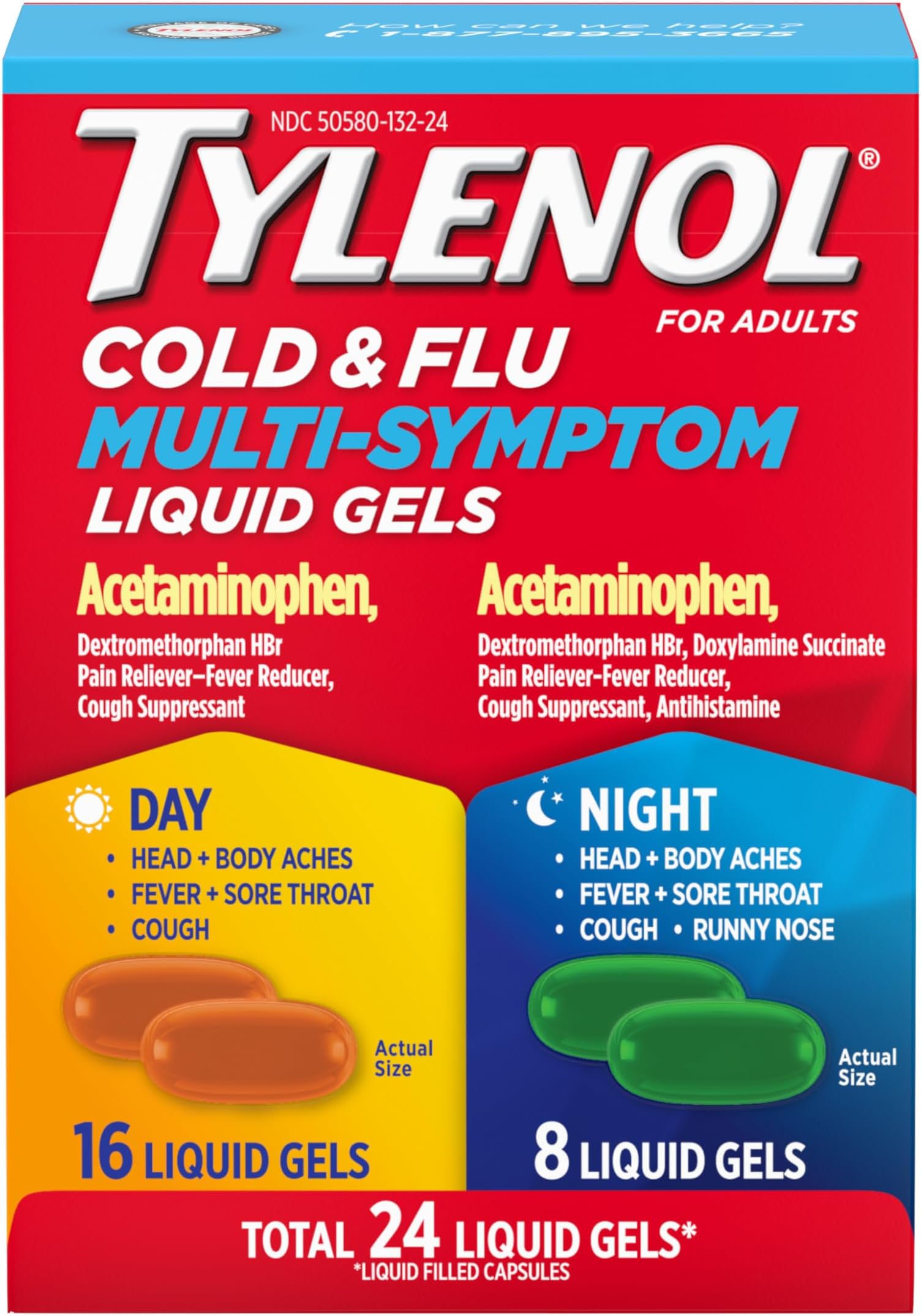Amazon.com: Tylenol Day & Night Cold & Flu Multi-Symptom Liquid Gels ...