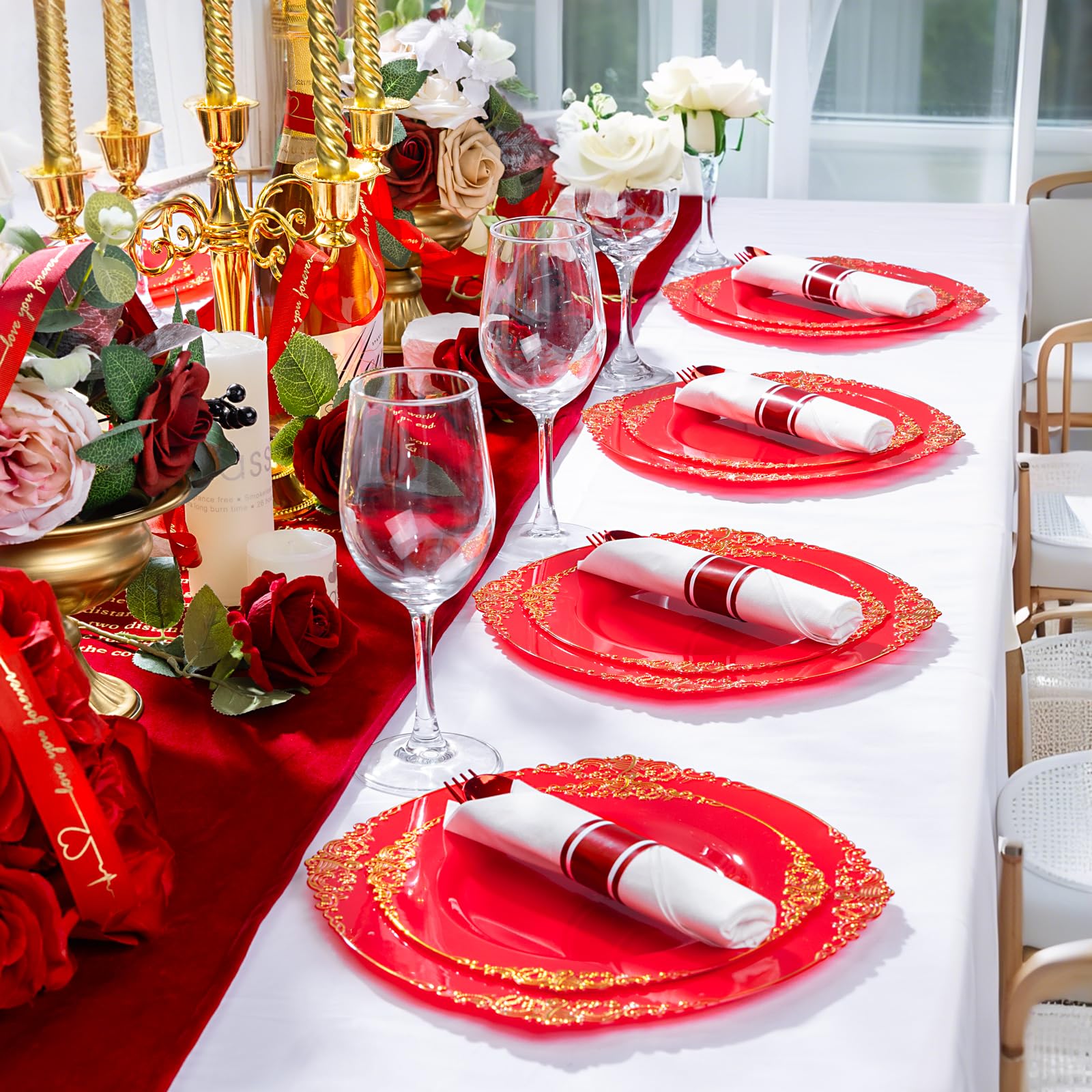 Snapklik.com : Joyido 400PCS Pre Rolled Red Plastic Silverware Sets ...