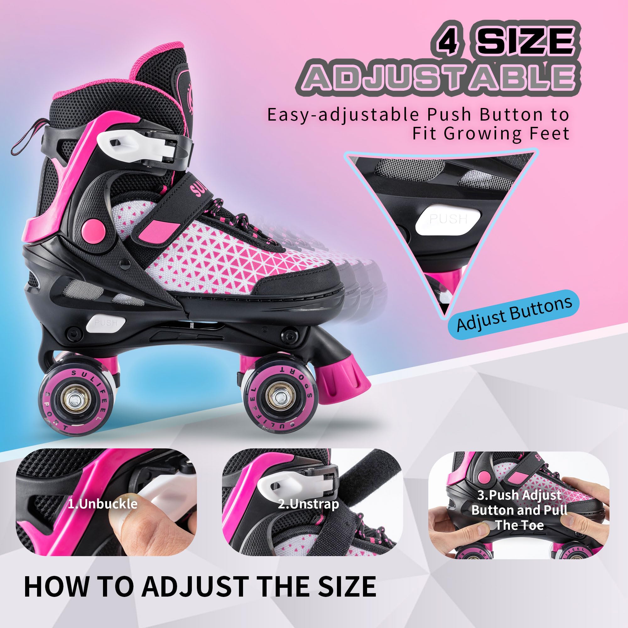 Snapklik.com : SULIFEEL Roller Skates For Girls Boys Kids,4 Sizes ...