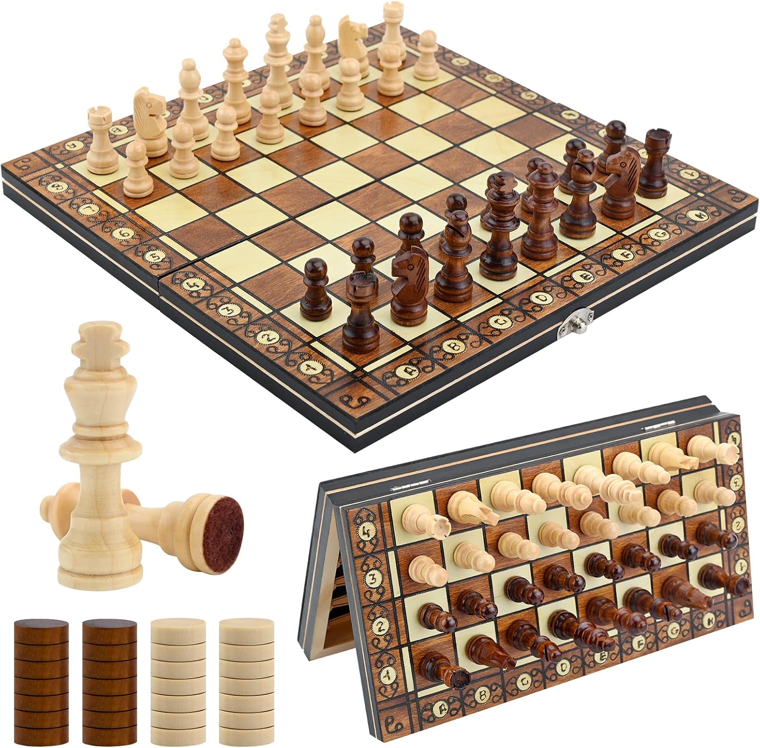 3 IN 1 Magnetic Chess Set Draughts Board Games Backgammon - 12" Wooden ...