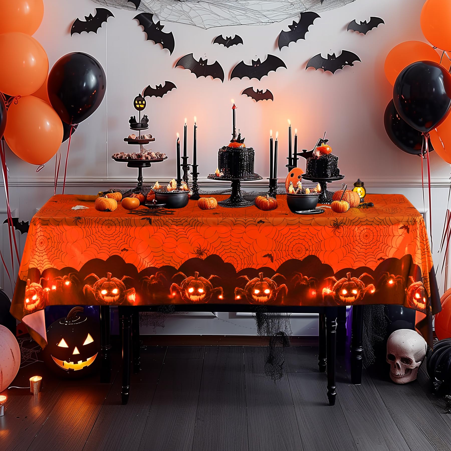 Amazon.com: Halloween Tablecloth with Lights Rectangle Table 54" x 108 ...