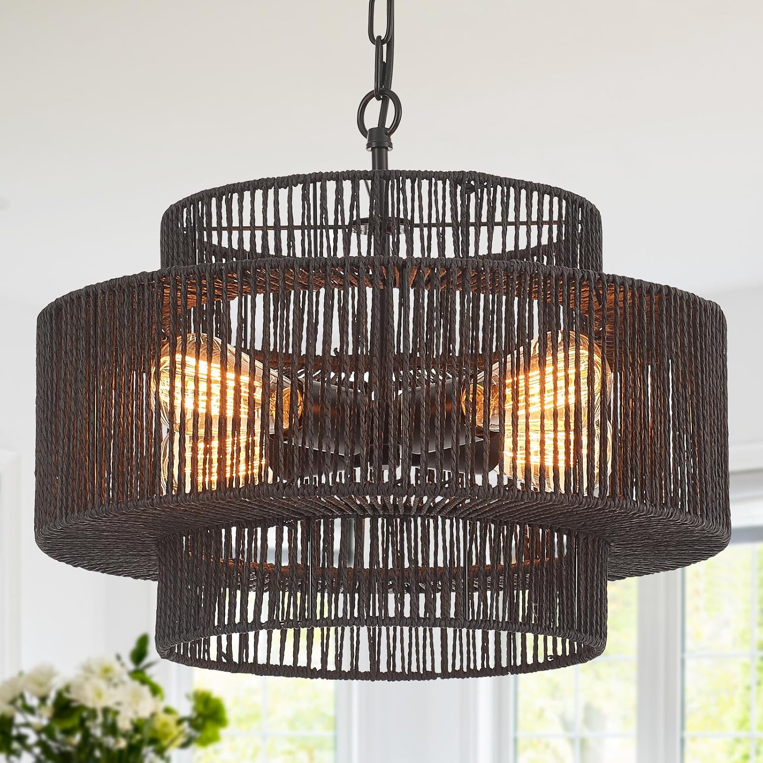 Widluth 17.7" Rattan Chandelier Light Fixture Vintage 4-Lights ...