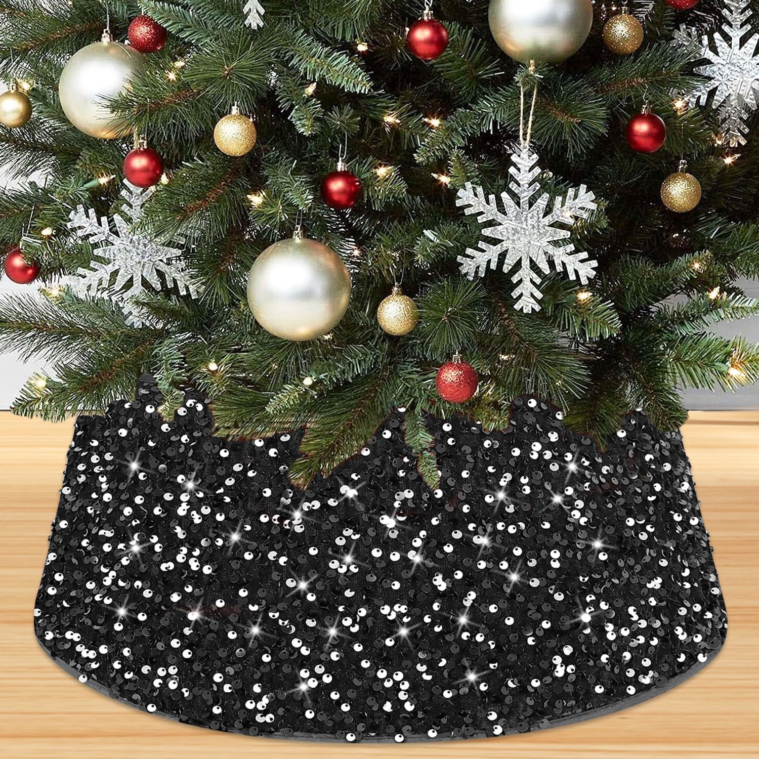 Amazon.com: Black Christmas Tree Collar Halloween Christmas Tree Skirt ...