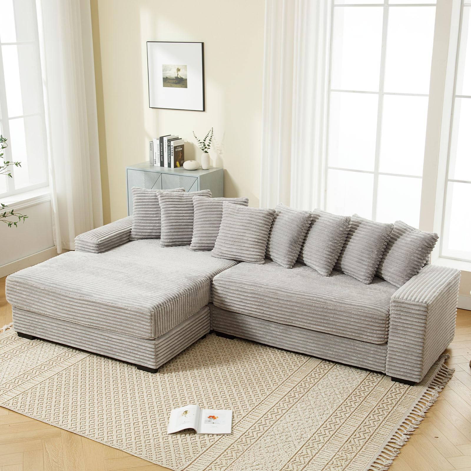 Amazon.com: 110" Cloud Sectional Couch with Comfy Chaise, Corduroy ...