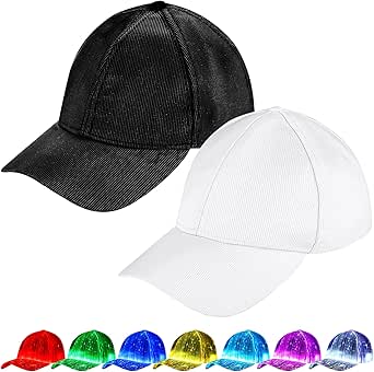 Ramede 2 Pcs LED Hat Light up Baseball Cap 7 Colors Fiber Optic ...