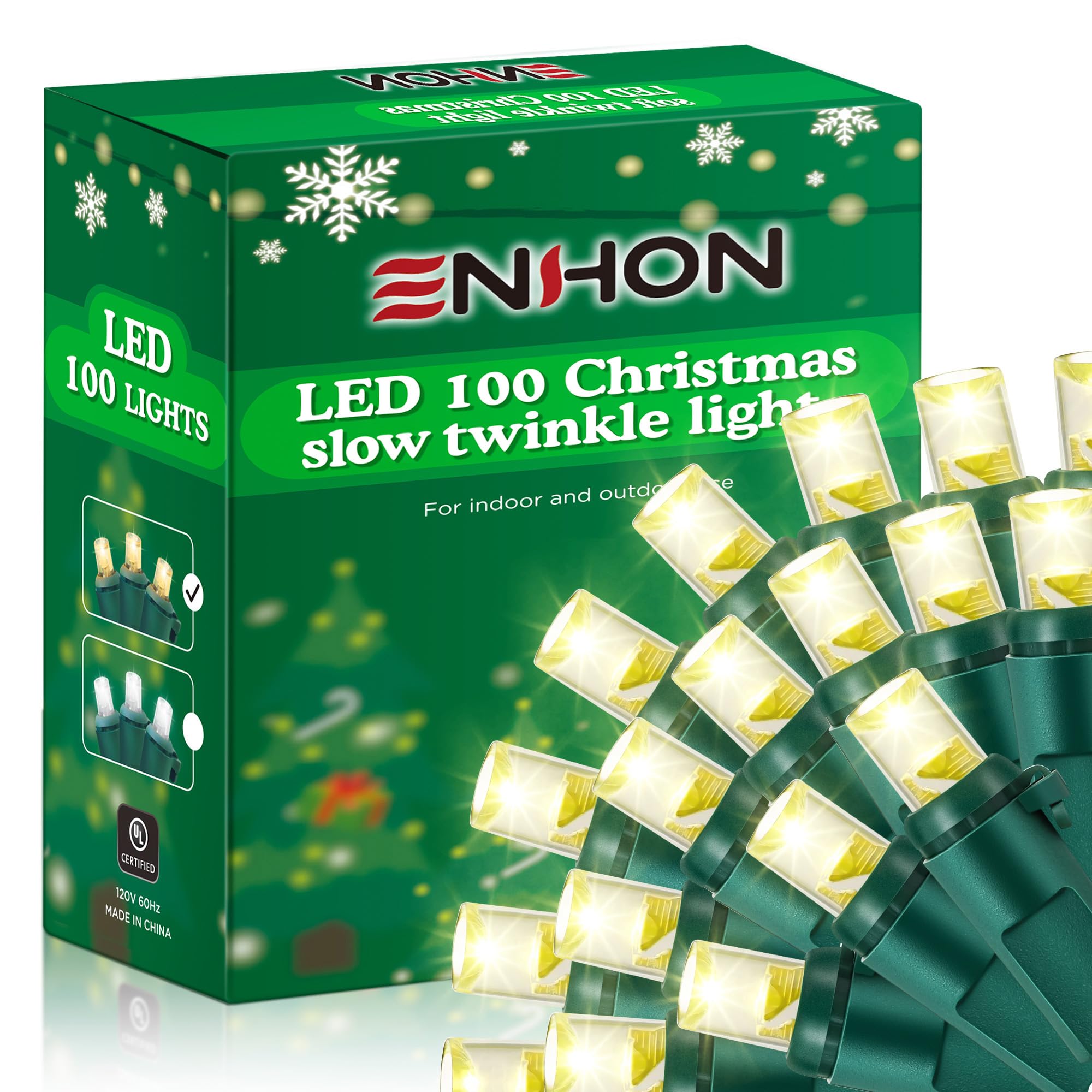 Amazon.com: Enhon Slow Twinkling Christmas Lights, 100 Lights 35 Ft ...