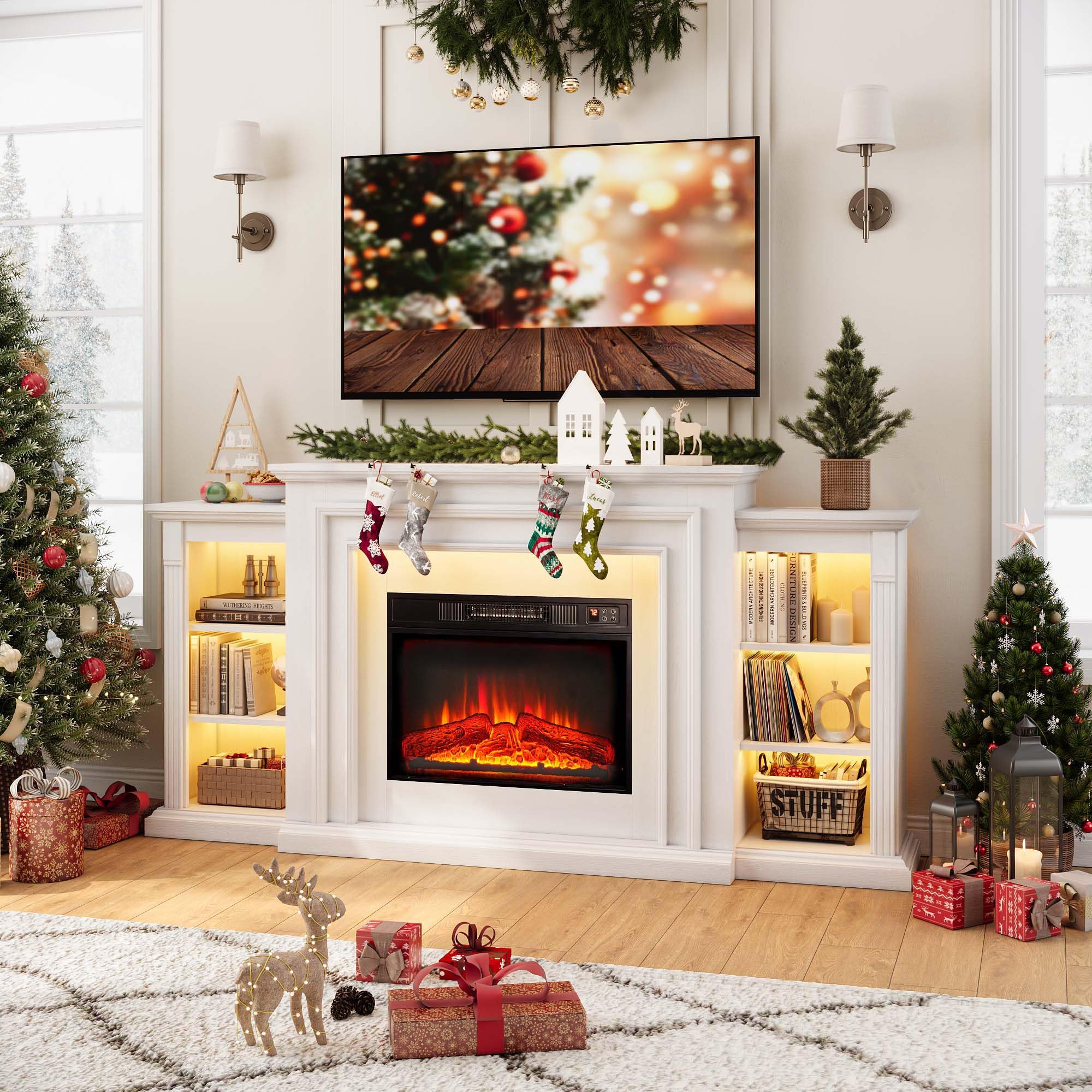 Amazon.com: Hanover 72'' Classic White Electric Fireplace with Log ...