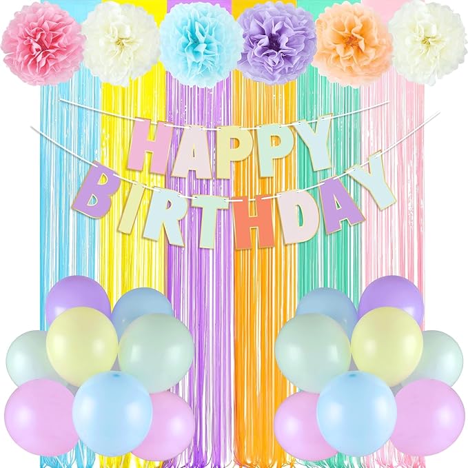 Amazon.com: Pastel Rainbow Party Decorations Set - Happy Birthday ...