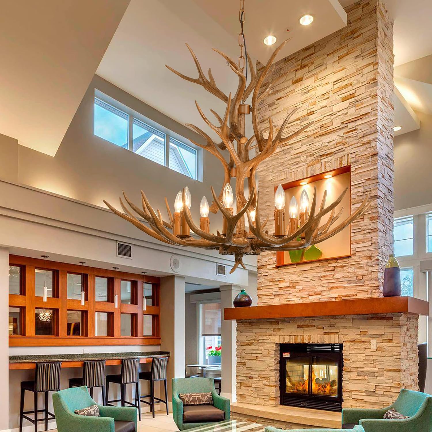 OJZZG Deer Antler Chandelier Lighting, 8 Lights Resin Deer Horn ...