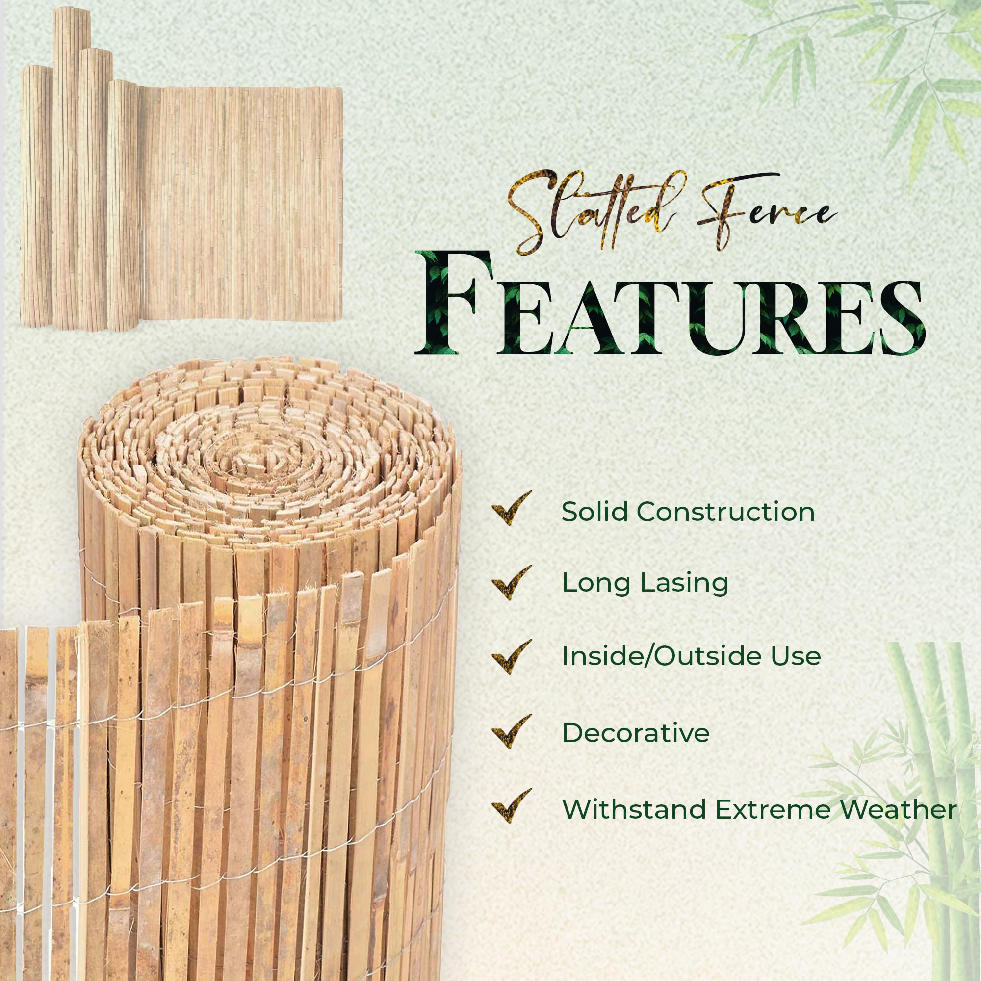 Outdoor Wooden Slat Privacy Panels Bamboo Slat Fence Screen Roll