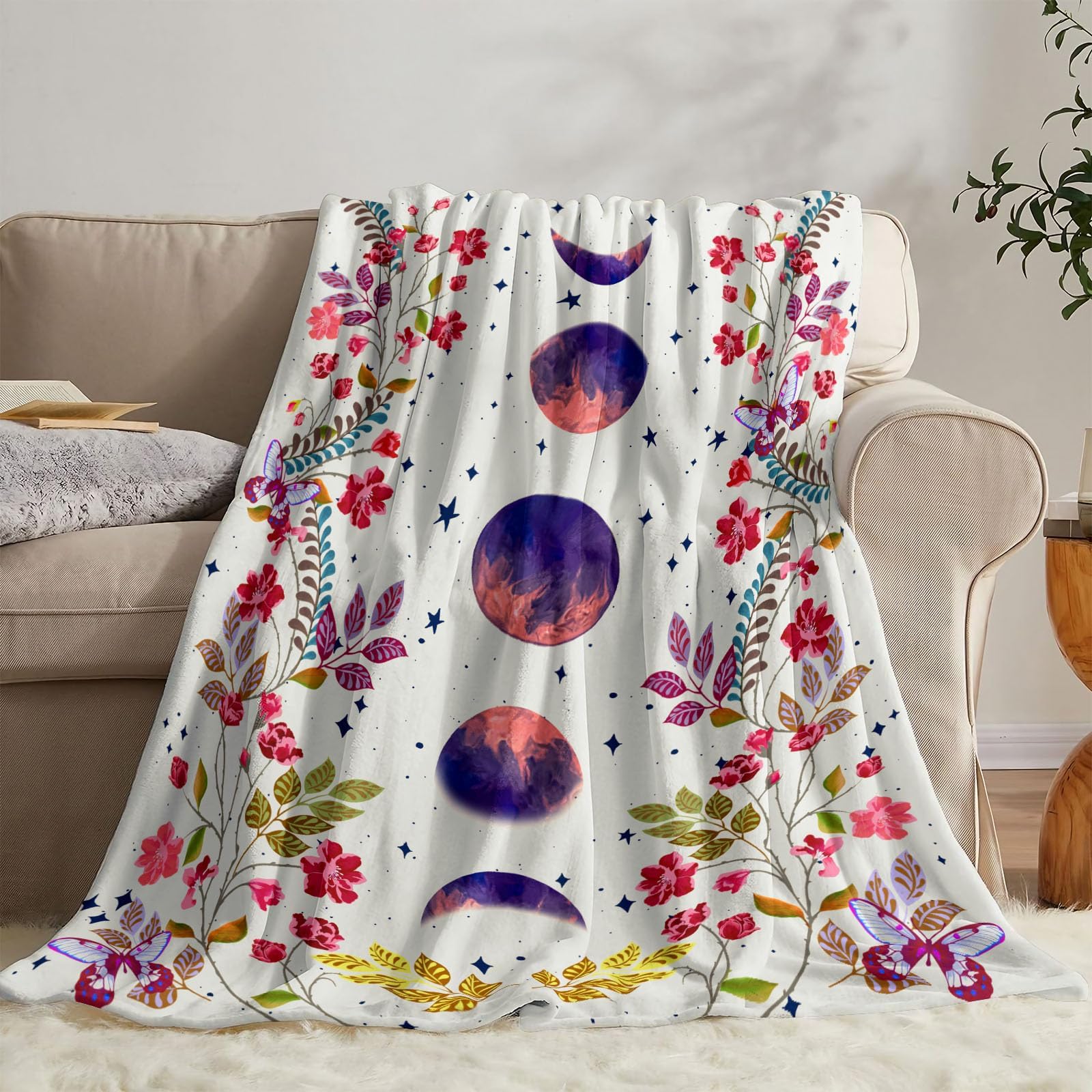 Amazon.com: Lifeel Moonlit Garden Fleece Throw Blanket, Moon Phase ...
