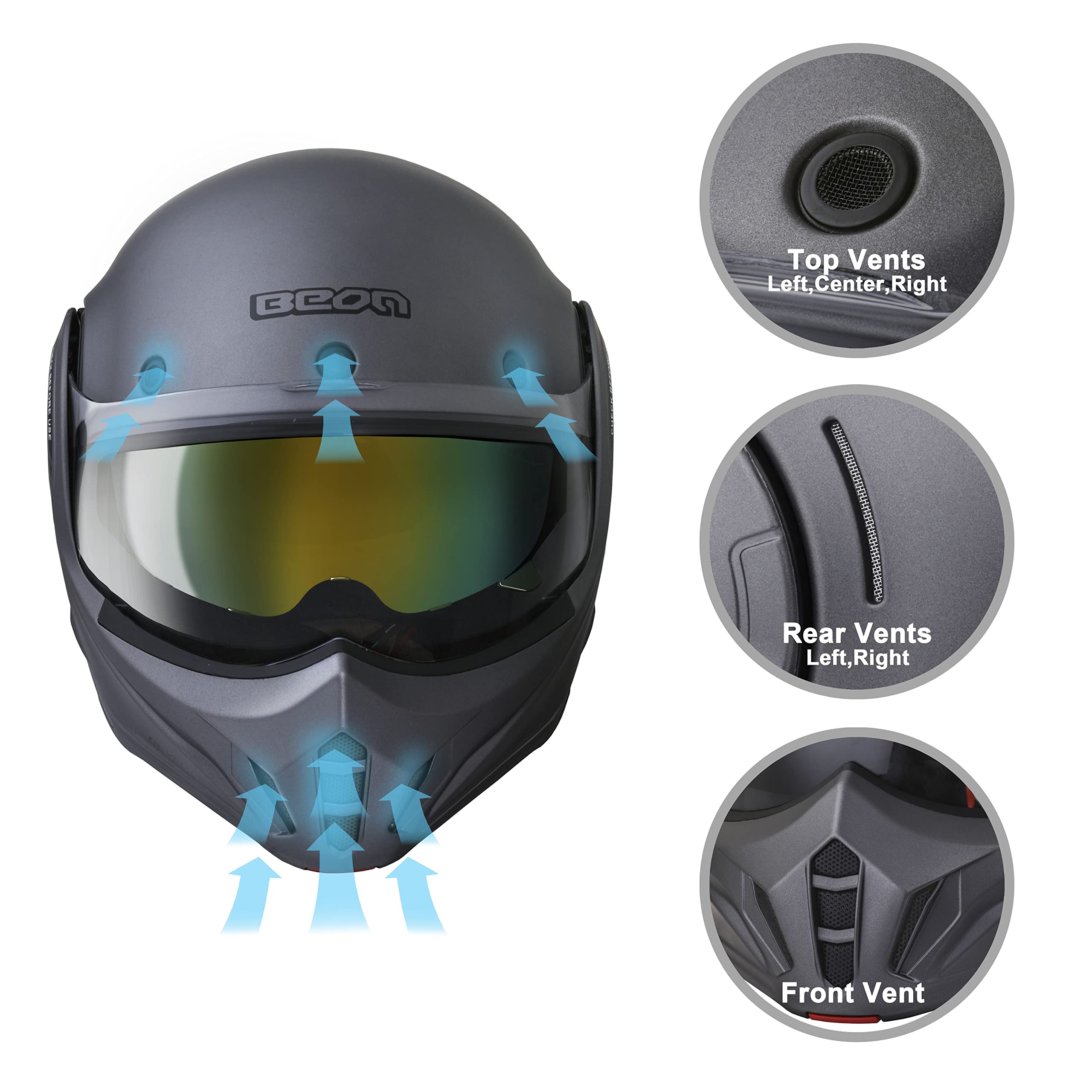 Snapklik.com : BEON Full Face Motorcycle Helmet DOT Approved, 180 ...