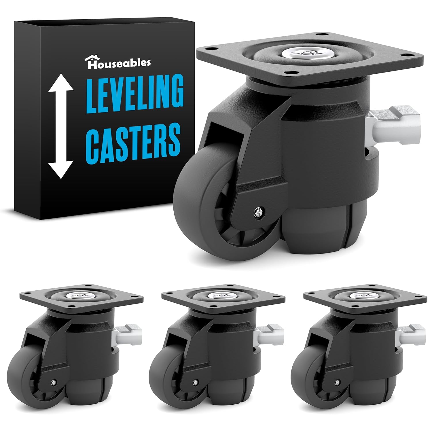 Houseables Leveling Retractable Casters, Height Adjustable Wheels ...