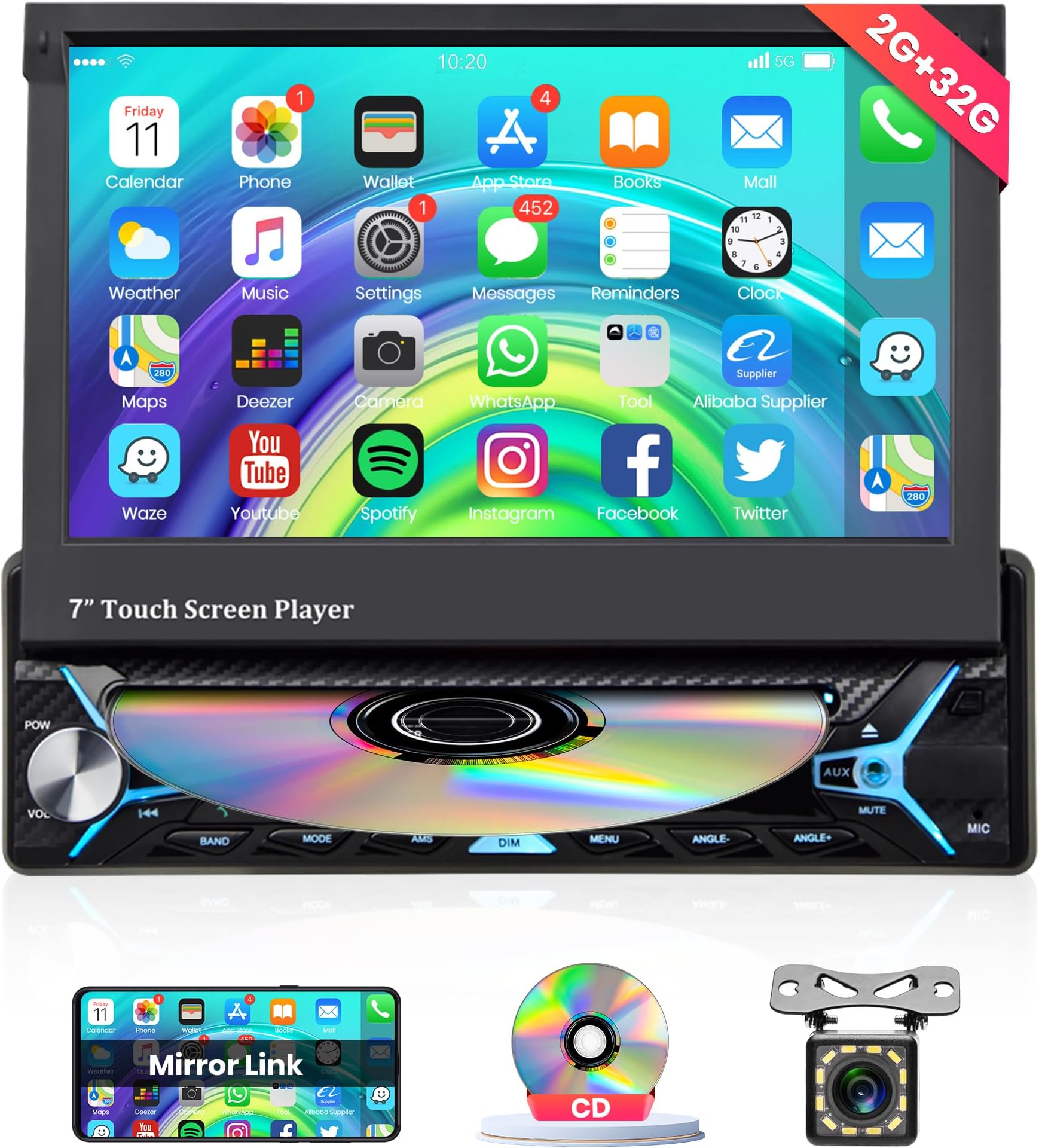 2G+32G Android Autoradio 1 Din avec CD DVD GPS Navi WiFi 7 Pouces ...
