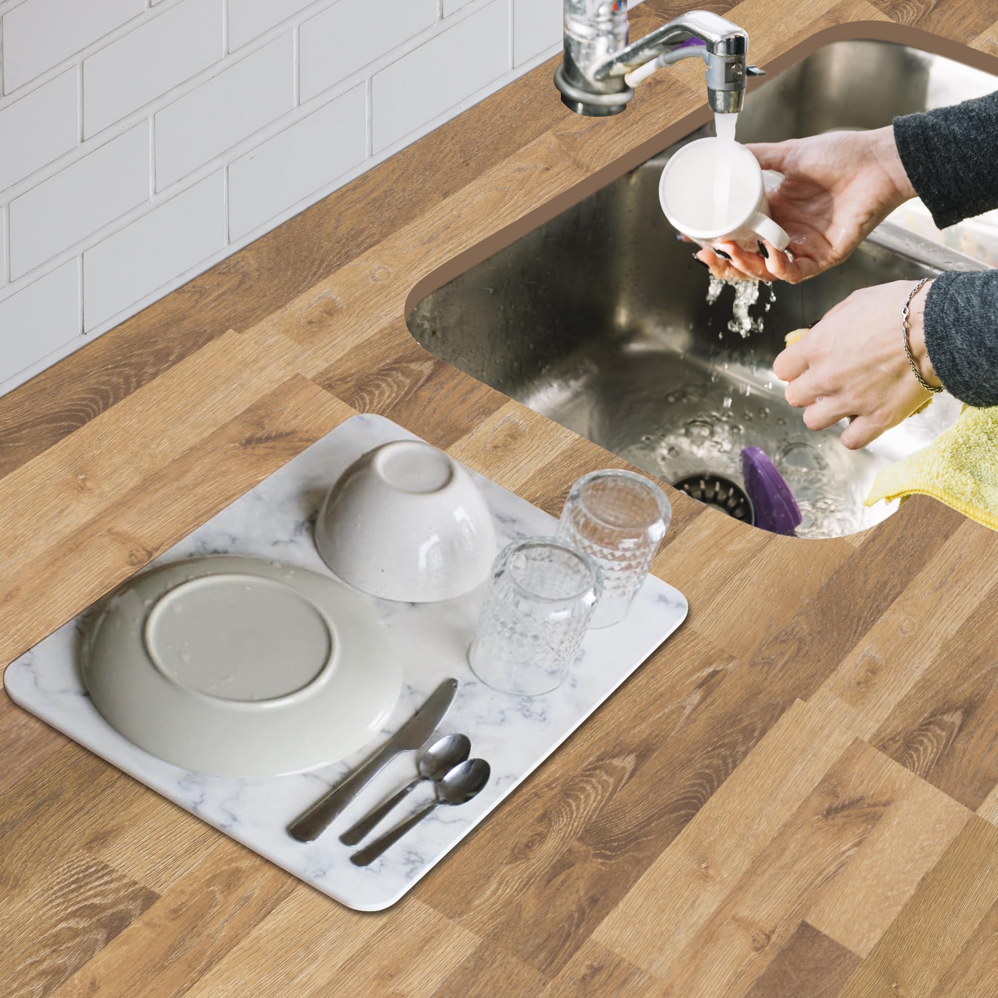 ValdiStore 17,7 x 13,8 in Elegant Stone Drying Mat for Kitchen Counter ...