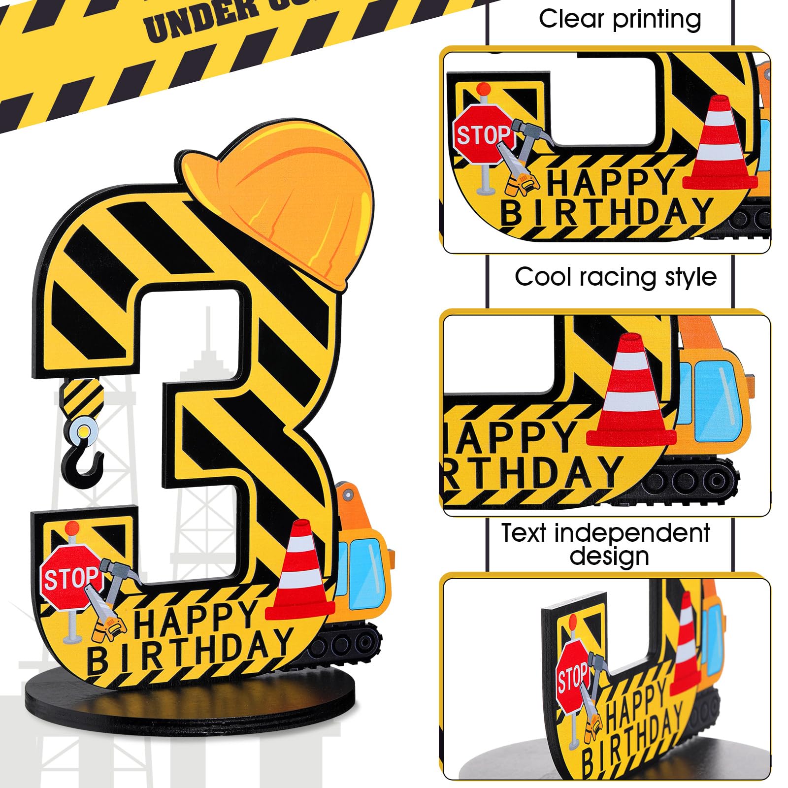 Snapklik.com : Construction 3rd Birthday Number Sign Centerpiece Truck ...
