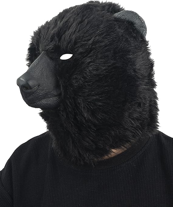 Amazon.com: Black Bear Head Mask Full Face Plush Bear Costume Deluxe ...