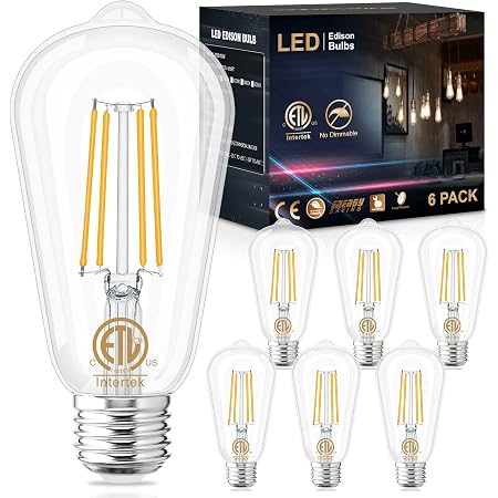 Edison Bulbs 60 Watt Equivalent, E26 LED Bulb Soft White 3000K, 800LM ...