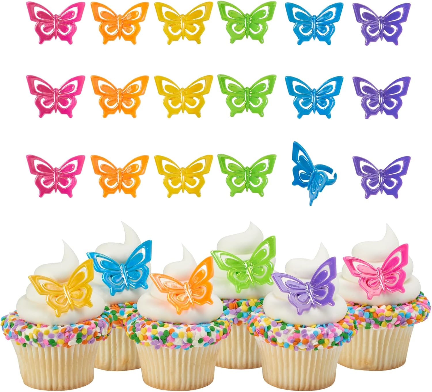 Amazon.com: DecoPac Butterfly Cupcake Rings, 24 Multi-colored Cupcake ...