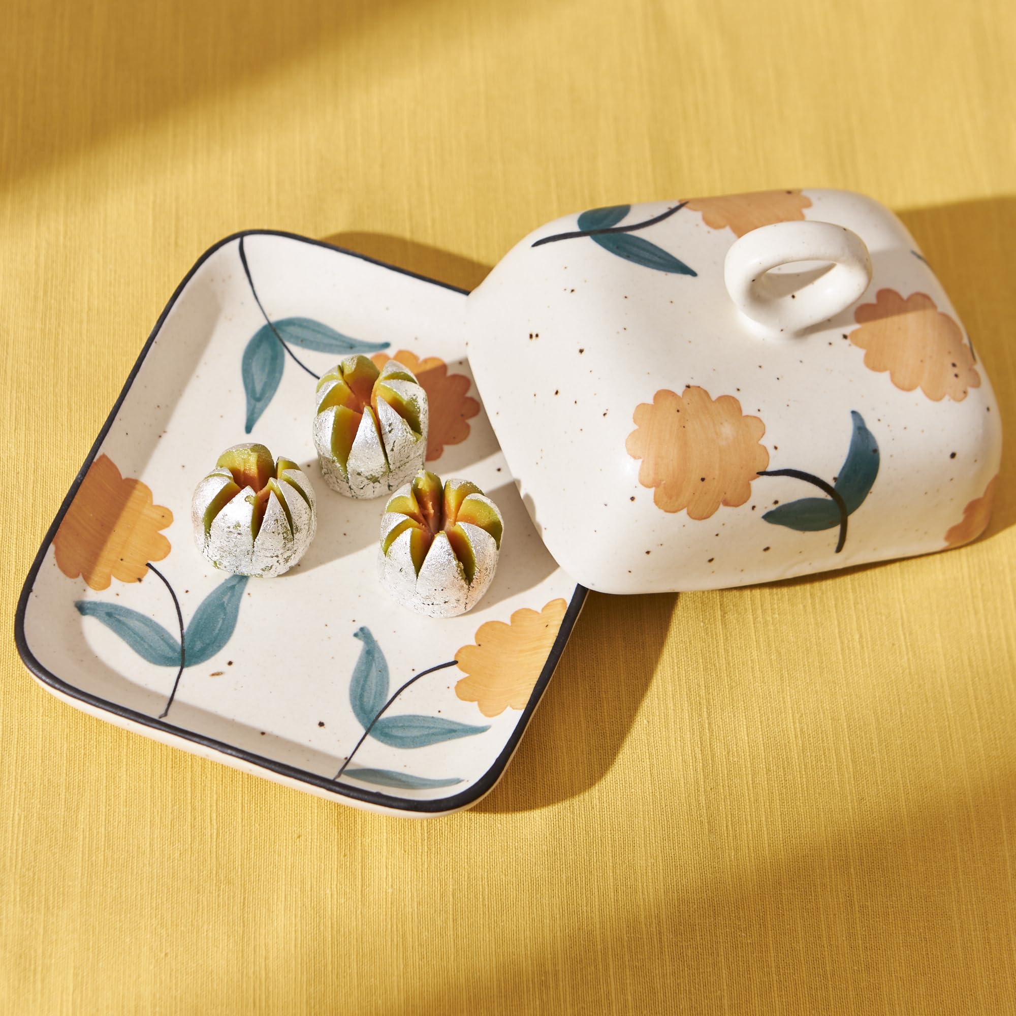 Chumbak's Marigold Butter Dish| Handpainted Stoneware : Amazon.in: Home ...