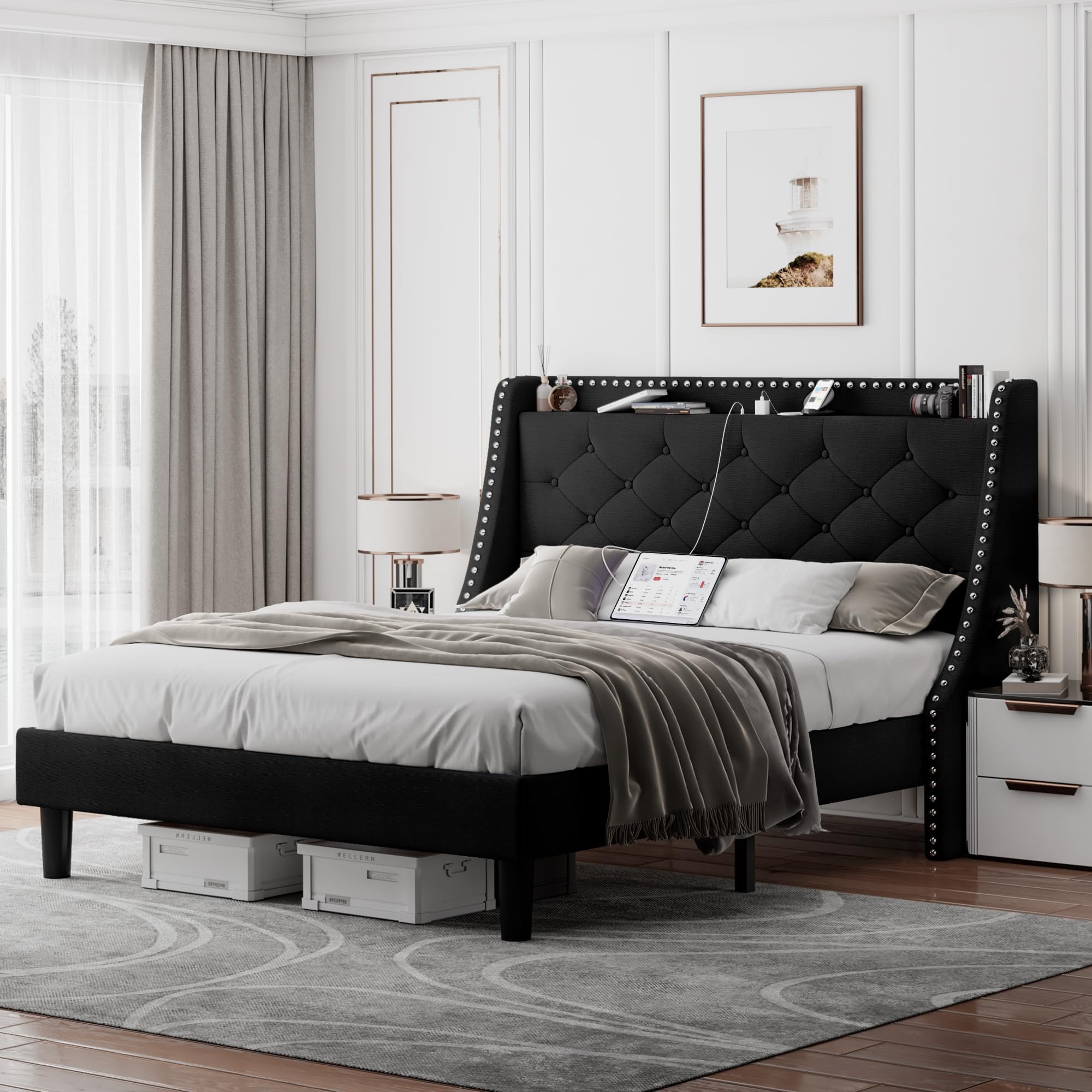 Amazon.com: GAOMON Queen Size Bed Frame with Headboard, Modern Queen ...