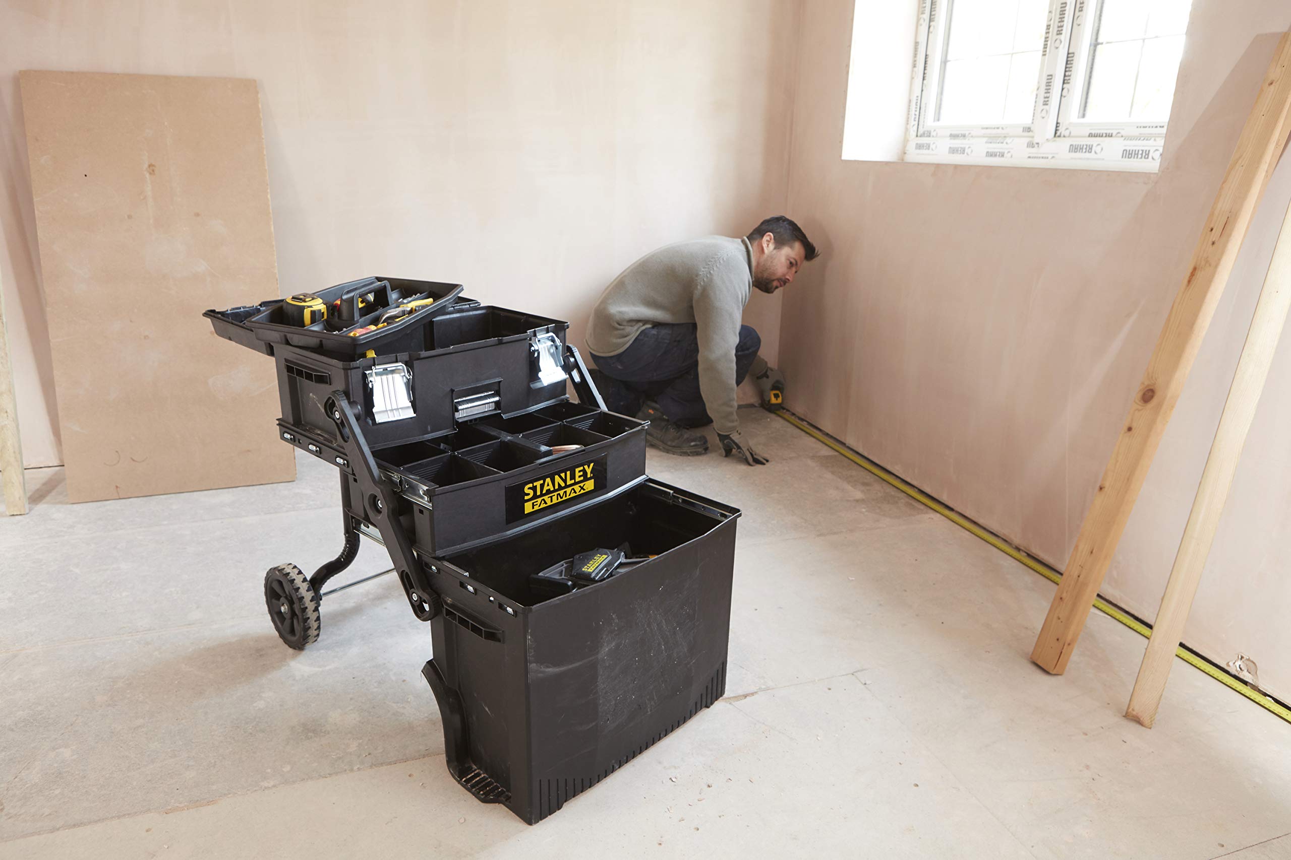 STANLEY FATMAX Cantilever Rolling Toolbox Trolley, 4 Level Workstation ...