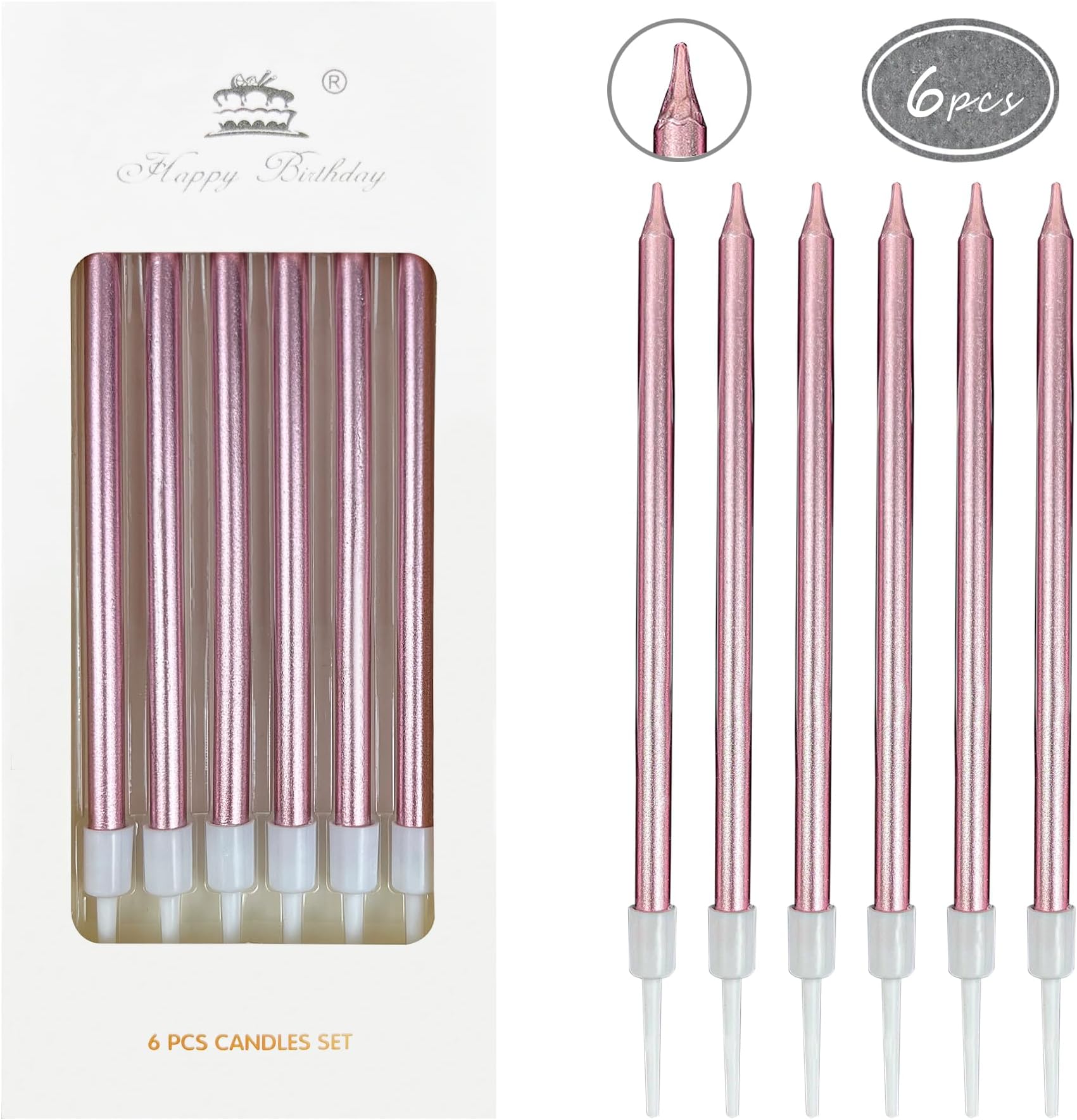 Amazon.com: 6Pcs Pink Long Thin Birthday Candles for Cake, 5.1 Inch ...