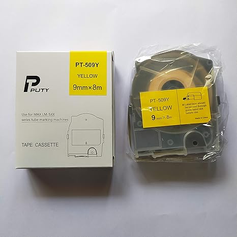 PUTY LM-TP509Y, 9 MM x 8 MTR Yellow Label Tape Cassette for MAX LETAWIN ...