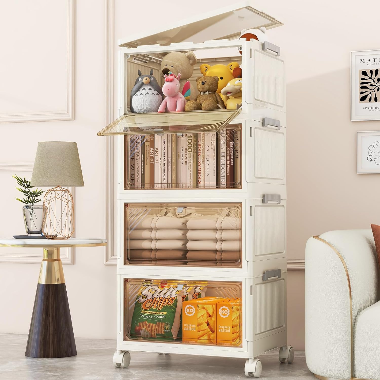 Amazon.com - KHNR 4 Tier Plastic Storage Bins,Foldable Stackable ...