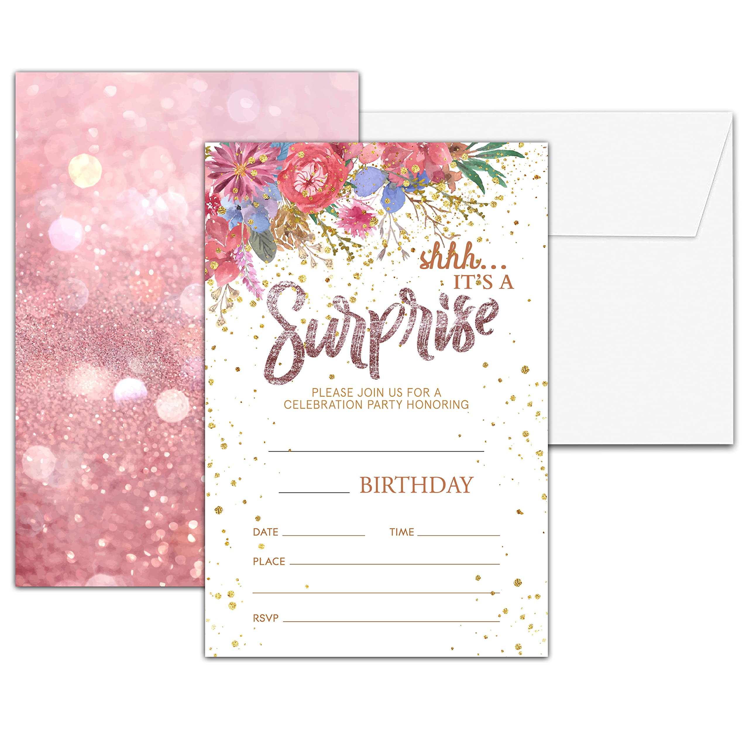 Amazon.com : Chuxvon Birthday Party Invitations, Floral Glitter ...
