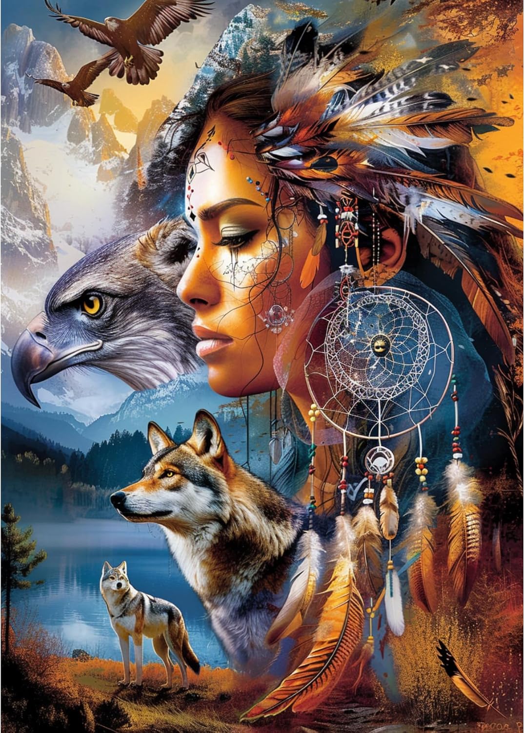 Amazon.com: 5D Diamond Art Painting American Native Indian Woman ...