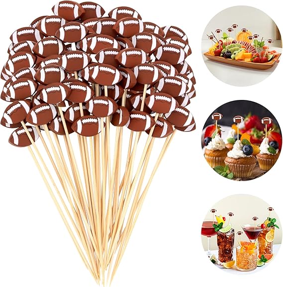 Amazon.com | 100 Pcs Football Toothpicks, 4.72 Inch Football Cocktail ...