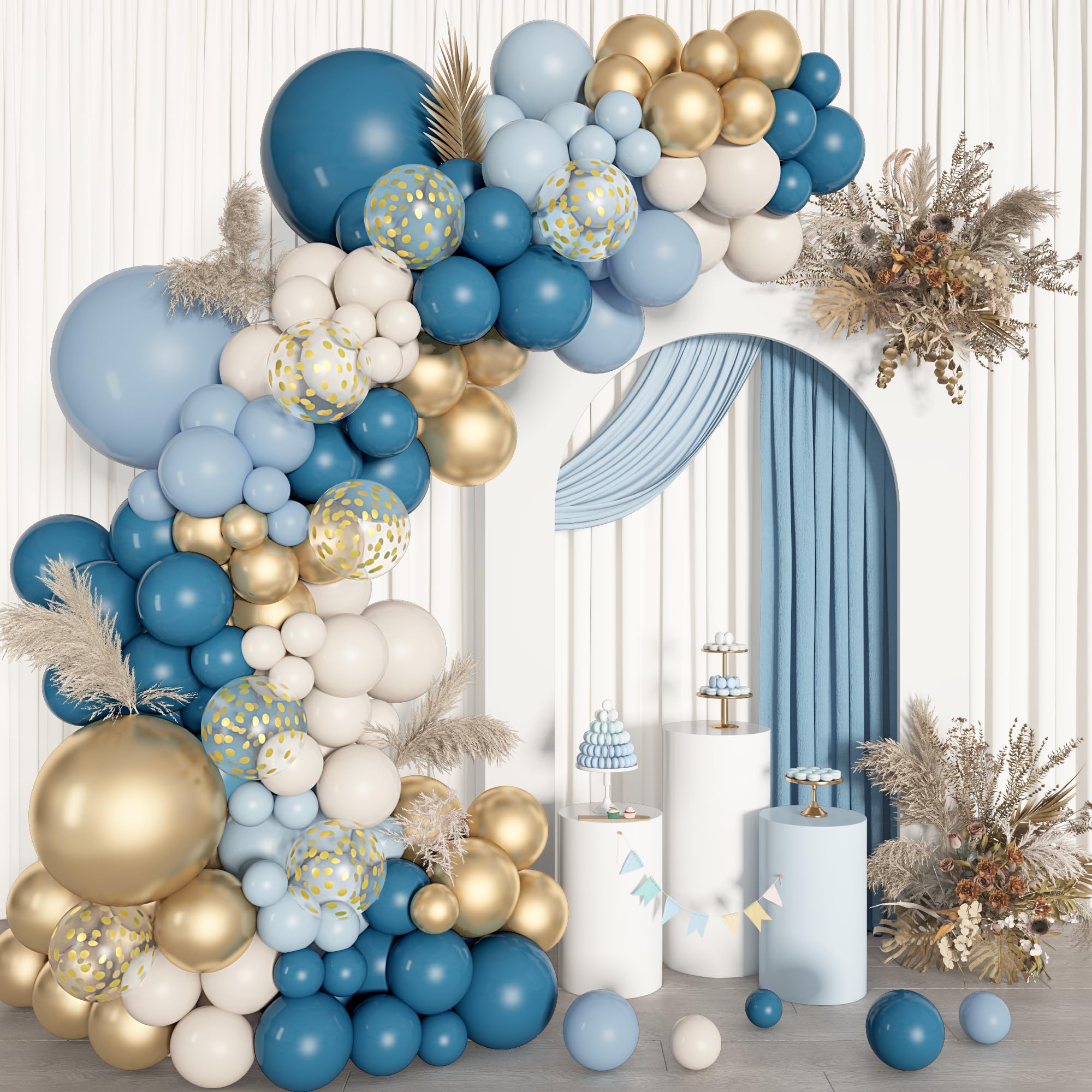 Amazon.com: 170Pcs Dusty Blue Balloons Arch Garland Kit, Baby Blue Gold ...