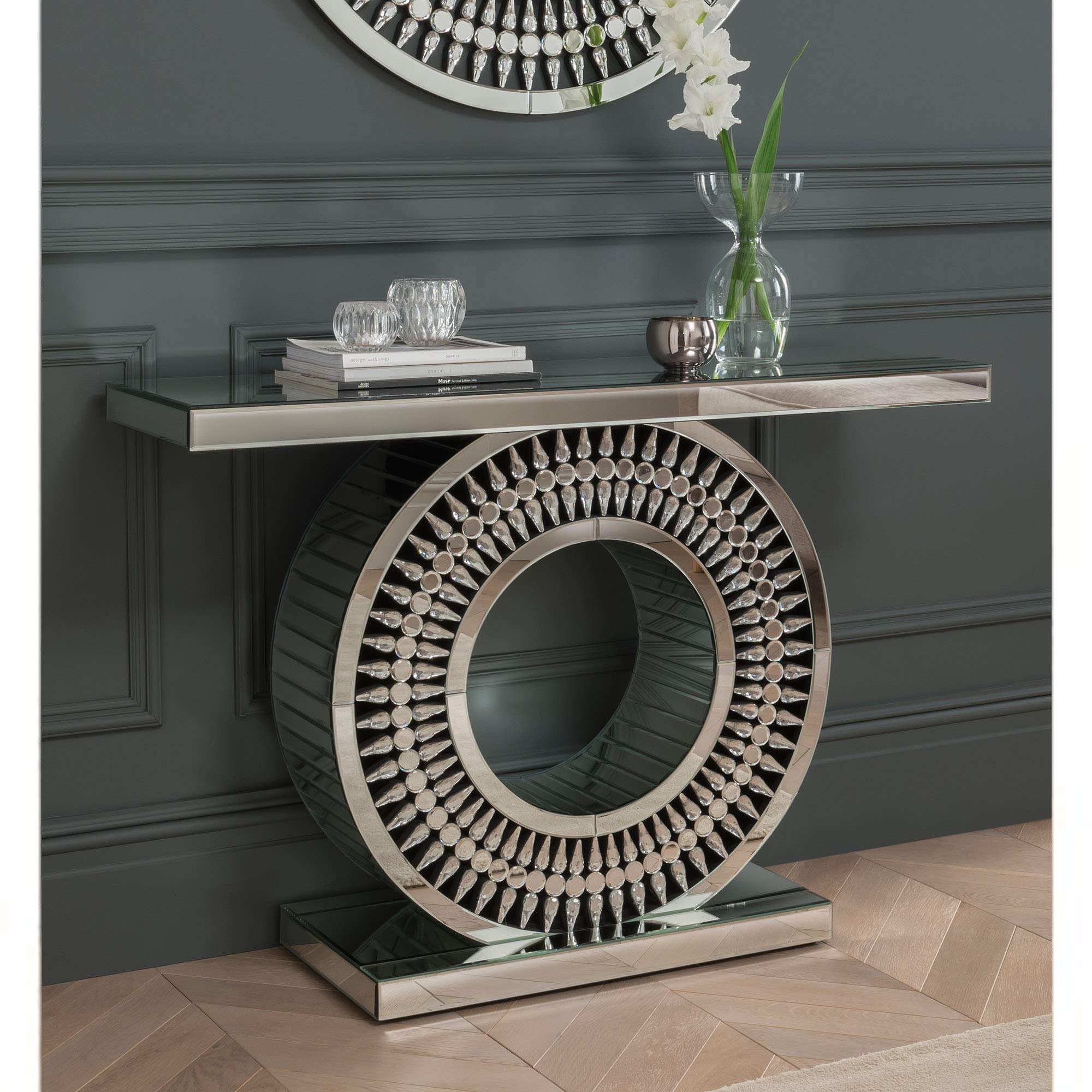 Homesdirect365 Crystal Mirrored Console Table | Living Room Furniture ...
