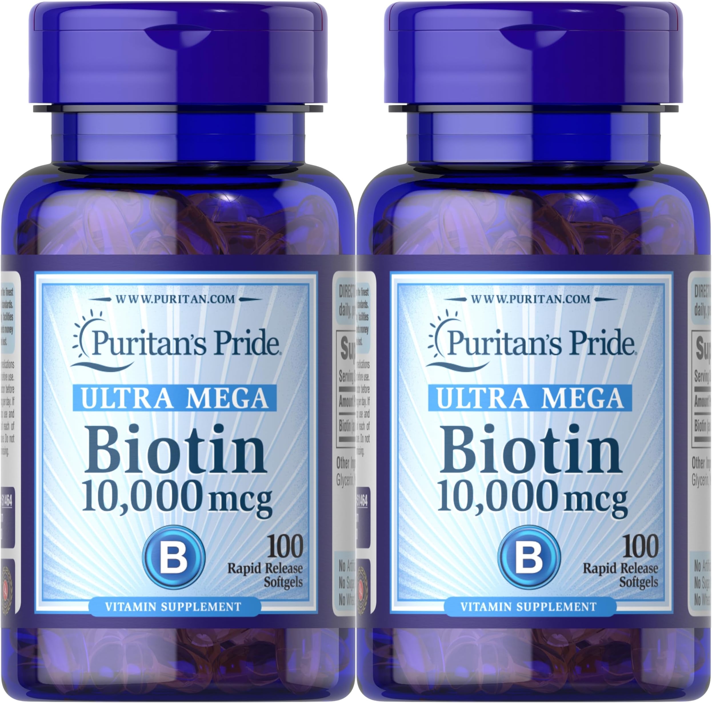 Amazon.com: Puritan's Pride Premium Ultra Mega Biotin 10,000mcg ...