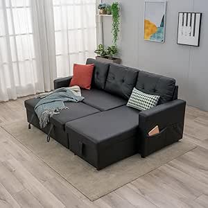 Panana L Shaped Corner Sofa Bed, 3 Seater Pull Out Sofa Bed Sleeper with Hidden Storage and ...