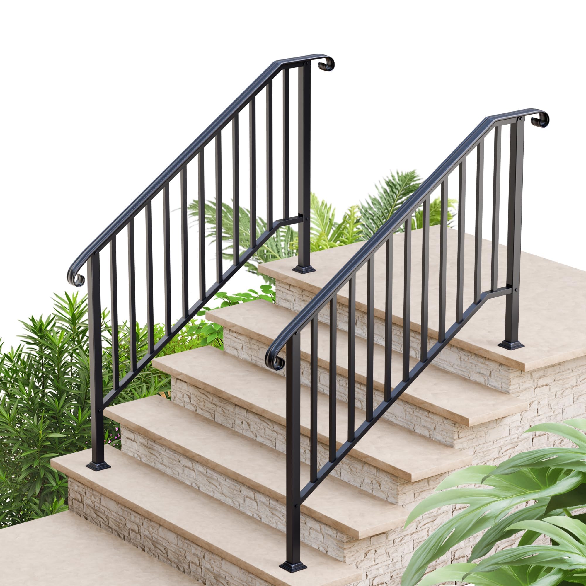 Snapklik.com : 2 Pack 5 Step Handrails For Outdoor Steps, Fit 4 Or 5 ...