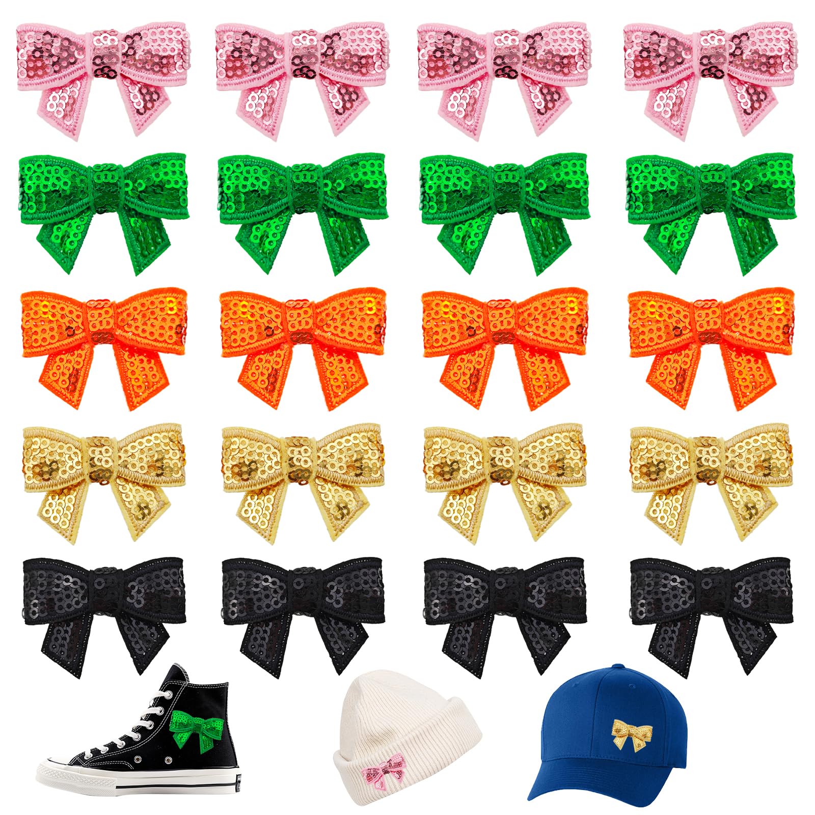 Amazon.com: 20 PCS Mini Bow Sequin, Bow Patch, Iron on Patches, Shiny ...