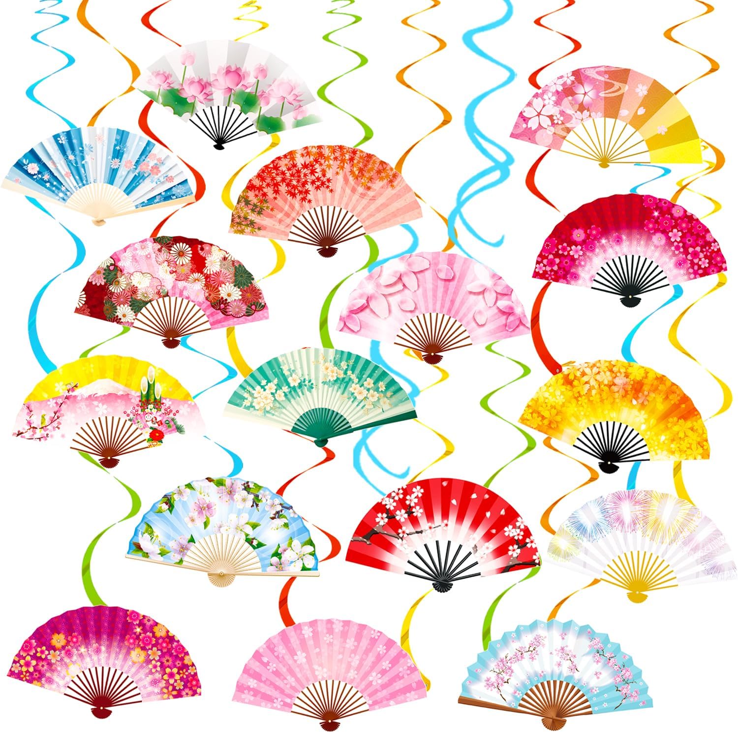 Amazon.com: Folding Fans Hanging Swirls 20Pcs Folding Fan Birthday ...