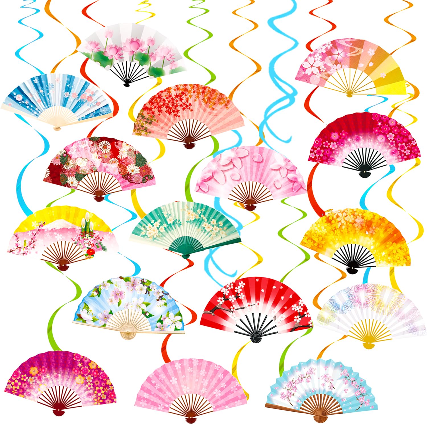 Amazon.com: Folding Fans Hanging Swirls 20Pcs Folding Fan Birthday ...