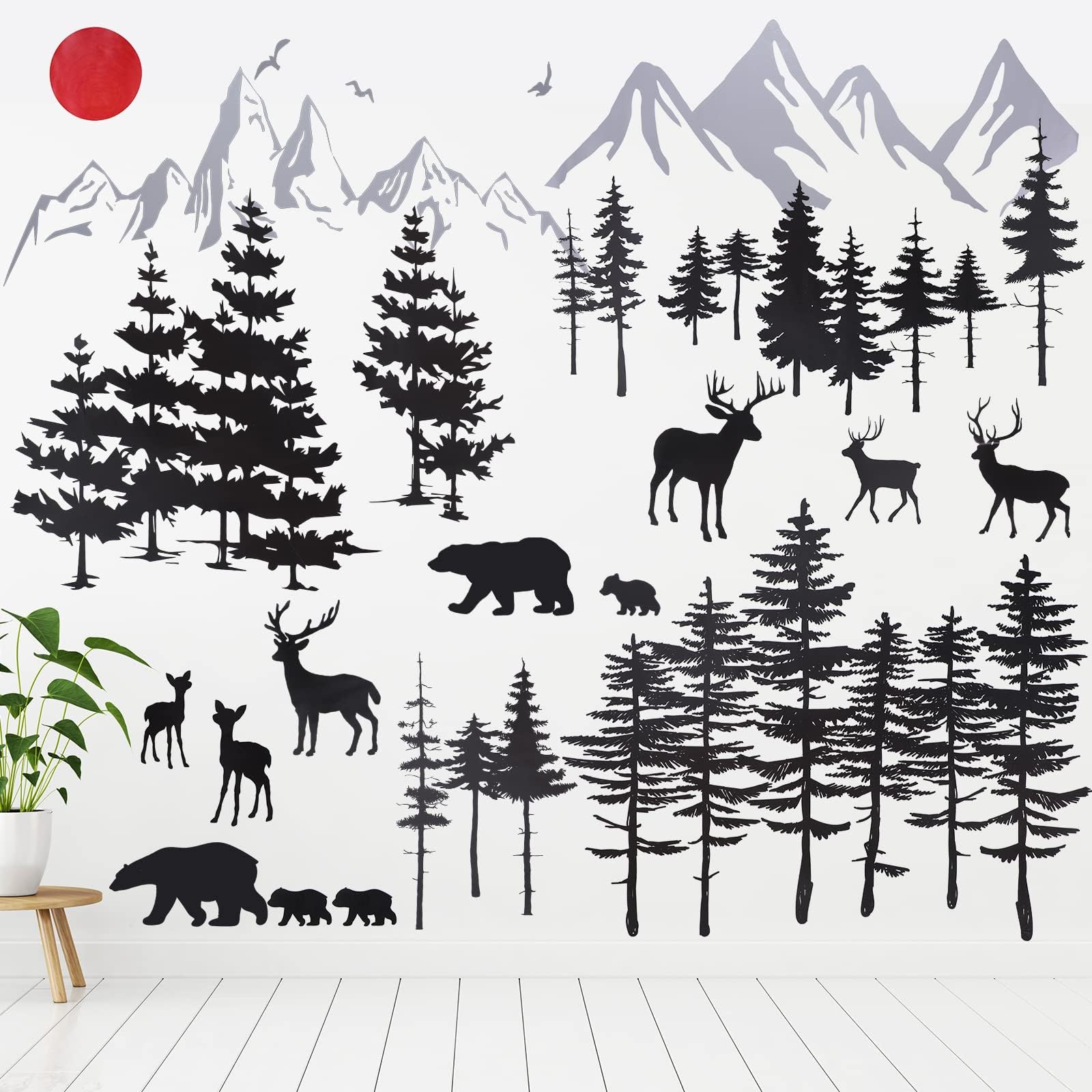 Amazon.com: 3 Sheets Mountain Forest Bear Wall Decals Stickers Pine ...