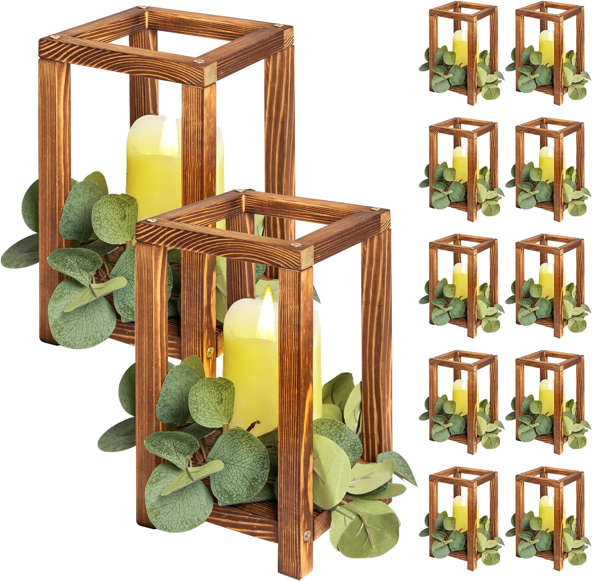Amazon.com: Suzile 12 PCS Wooden Candle Lantern Bulk Rotate Wood ...