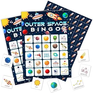 Amazon.com: Ziyouza Outer Space Bingo, Solar System Birthday Bingo ...