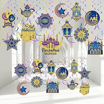 Amazon.com: Zonon 30 Pieces Ramadan Mubarak Decorations, Eid Mubarak ...