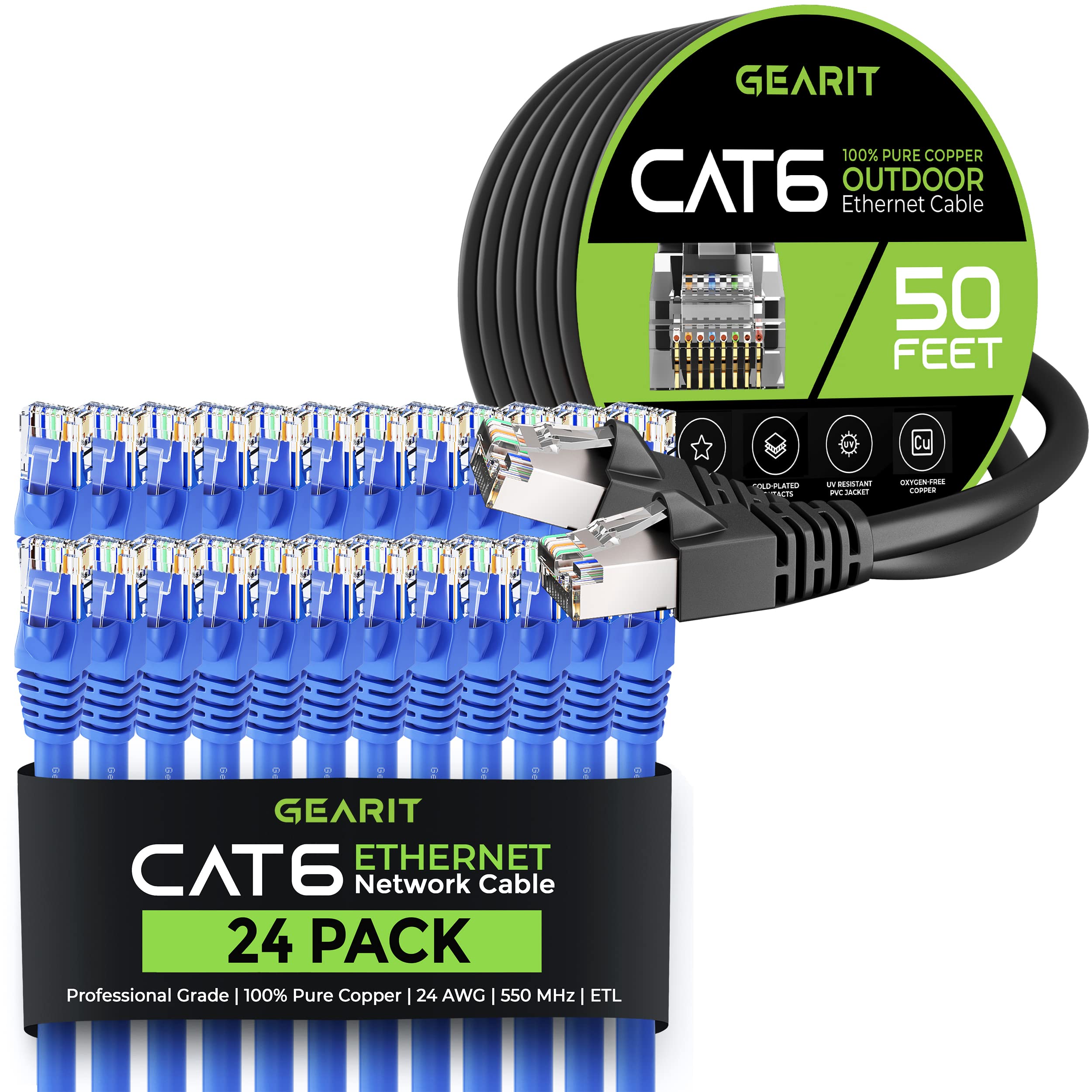 Amazon.com: GearIT 24Pack 1ft Cat6 Ethernet Cable & 50ft Cat6 Cable ...