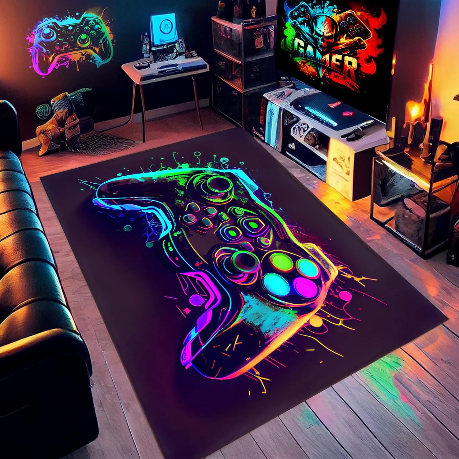 Amazon.com: NEBOTON Gaming Rug with Colorful Game Controller Design ...