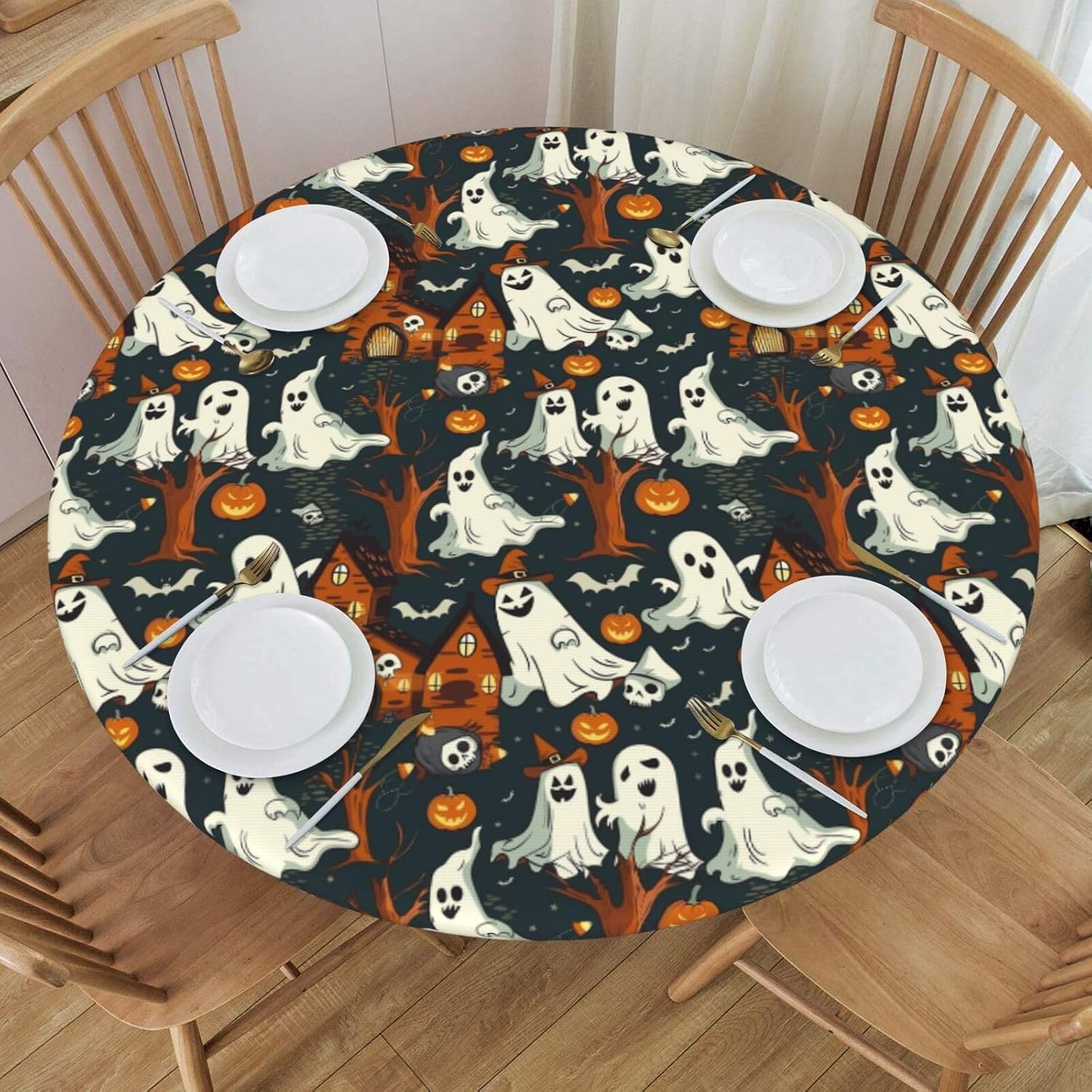 Amazon.com: KiuLoam Halloween Round Tablecloth Scary Ghost Spooky ...
